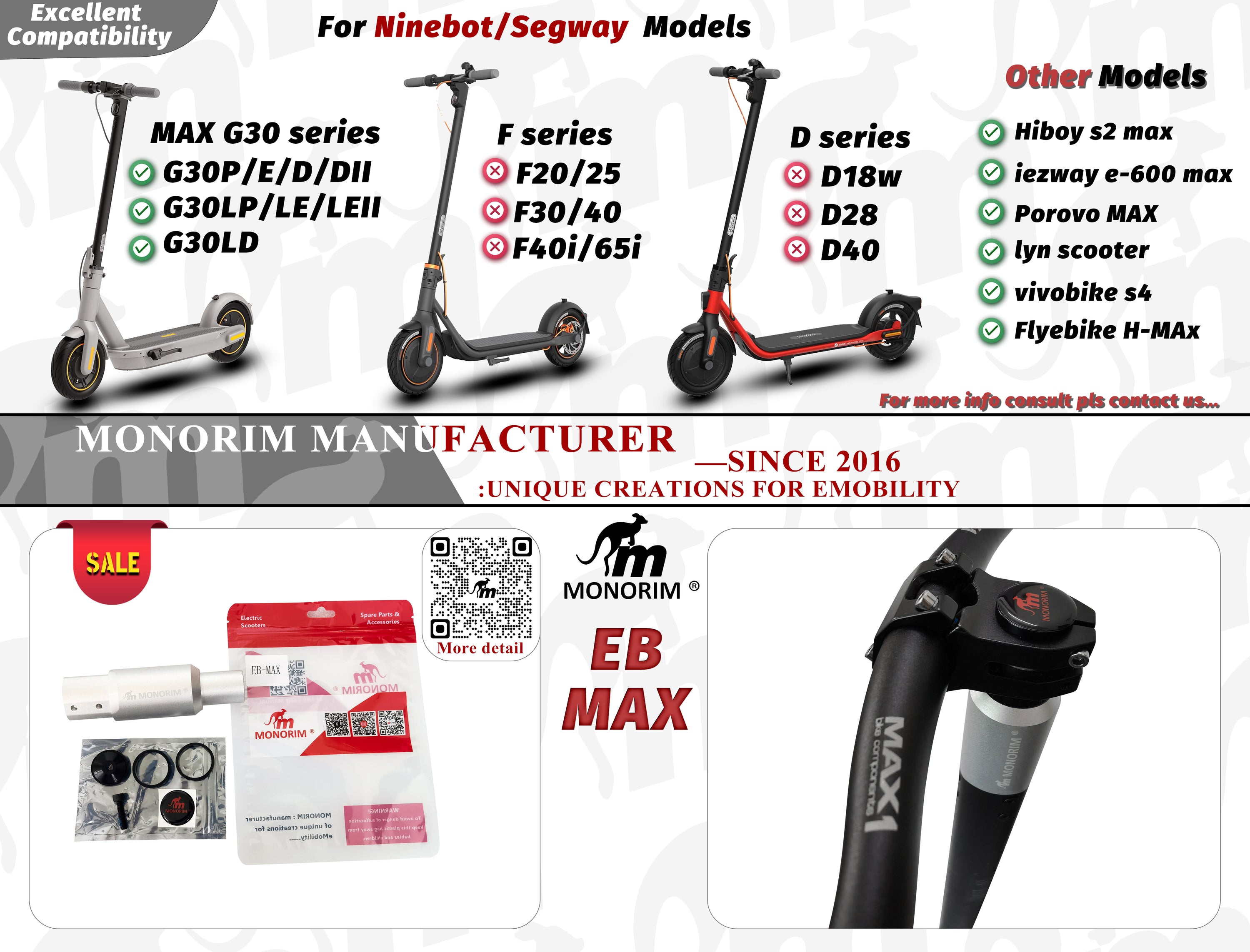 MONORIM EB Max E-bike Clamp For Segway Ninebot Scooter MAX G30 Pole Ha ...
