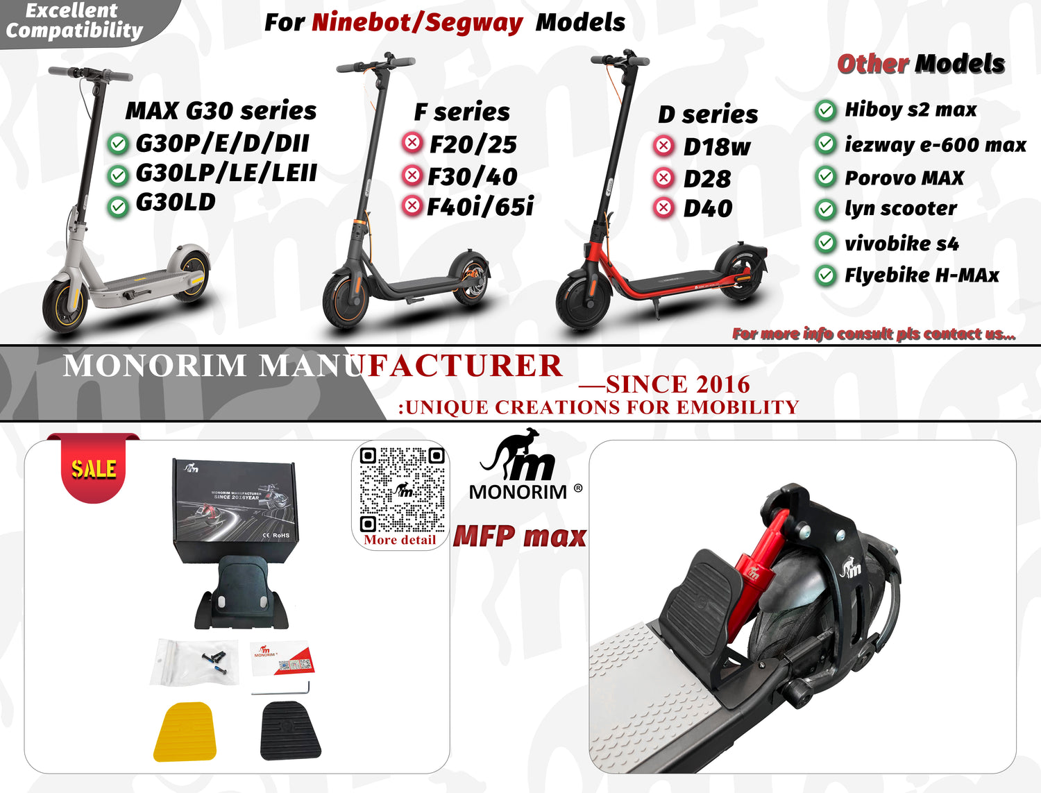 Monorim MFP Footrest Pedal for Segway Ninebot Scooter Max G30 D/E/P/DI ...