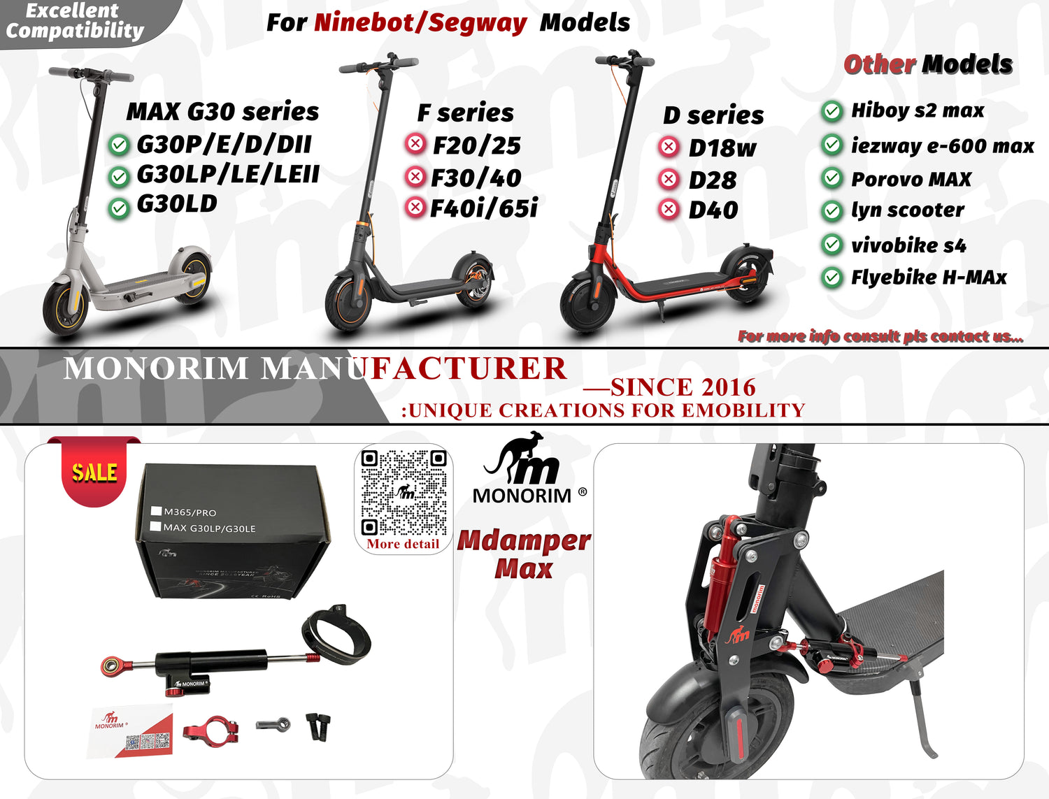 Monorim Steering Damping, Damper for Segway Ninebot MAX G30 Scooter, H ...
